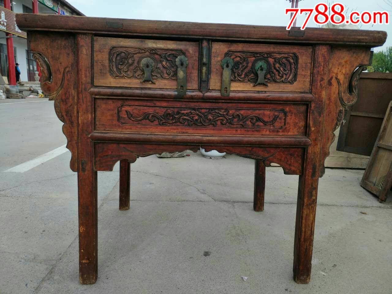 清代榆木花桌二抽桌条桌 价格 2000元 se54174726 木桌 几 案 零售 7788收藏 收藏热线