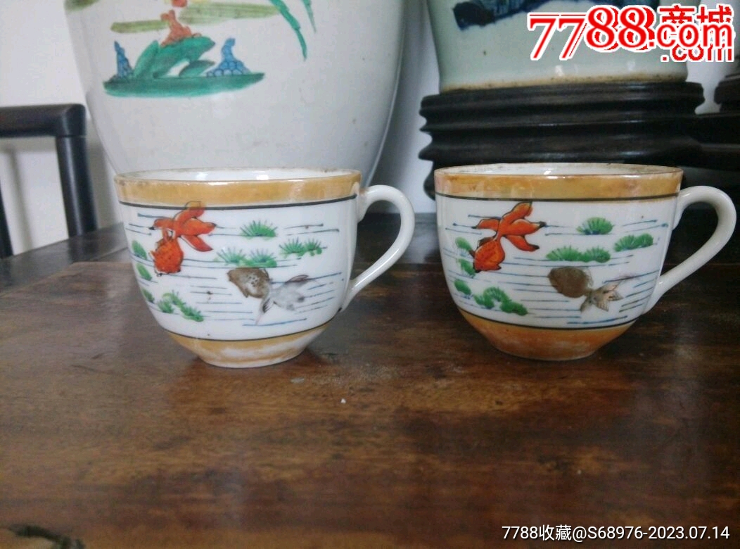 文 瓷杯一对鱼儿离不开水直径8cm高6cm无磕碰有底款见图值得收藏 价格 108元 se95048322 花釉 窑变瓷 零售
