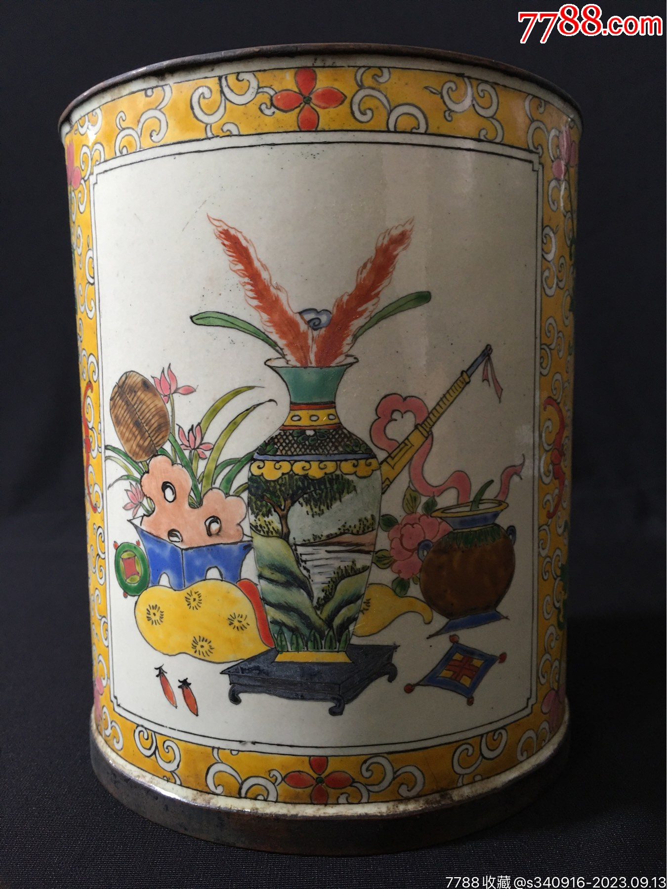 雍正年制款紫铜胎画珐琅博古花卉纹笔筒 价格 288800元 se96157651 彩绘瓷 彩瓷 零售 7788收藏 收藏热线