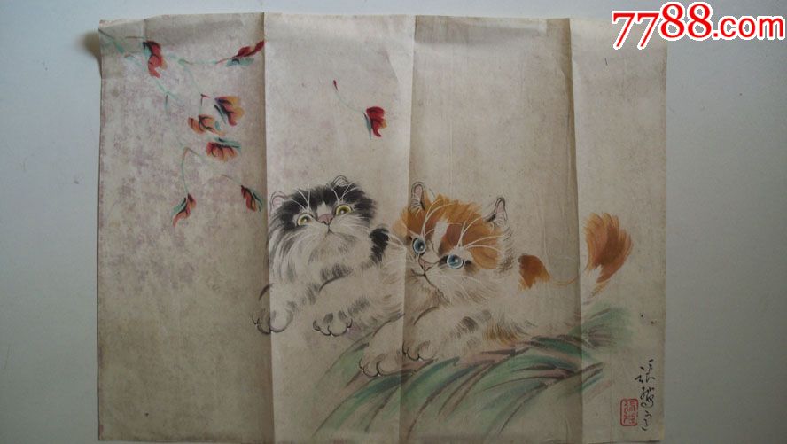 年代不详-书画教授、猫王-张弛绘作“双猫图”画一副_花鸟国画原作_小草斋【7788收藏__收藏热线】