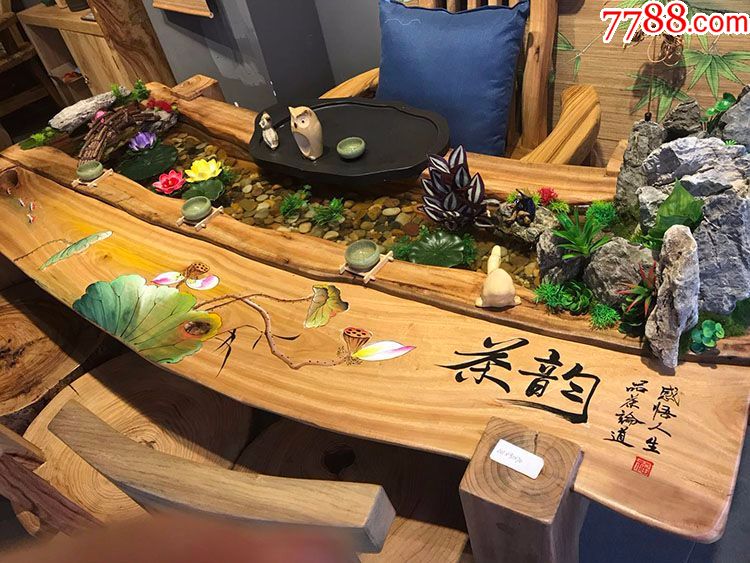 香樟木流水茶台厂家直销禅意布景养鱼创意新中式茶桌现货-根雕茶几-7788收藏__收藏热线