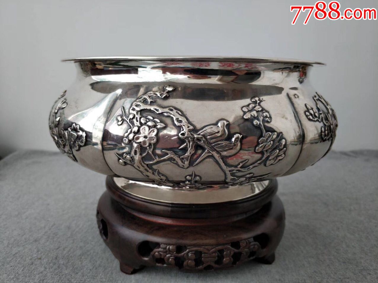 晚清民国银楼纯银贴焊花鸟大碗香炉中国古董外销银器海外拍卖回流-价格:88888元-se61794036-其他银器-零售-7788收藏__收藏热线
