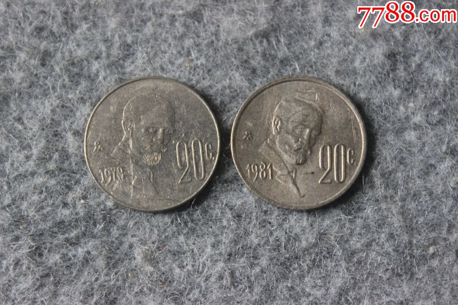 墨西哥1979，1981年20分铜镍币20mm外国硬币一对R1.14_货币外国币_藏客天堂贰号【7788收藏__收藏热线】