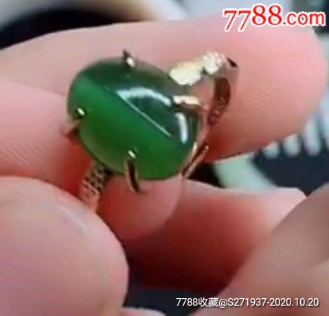 【美品】和田玉碧玉菠菜绿猫眼戒指古法金工艺s925银镀14k金活口-价格:980元-se76111878-和田玉-零售-7788收藏__收藏热线