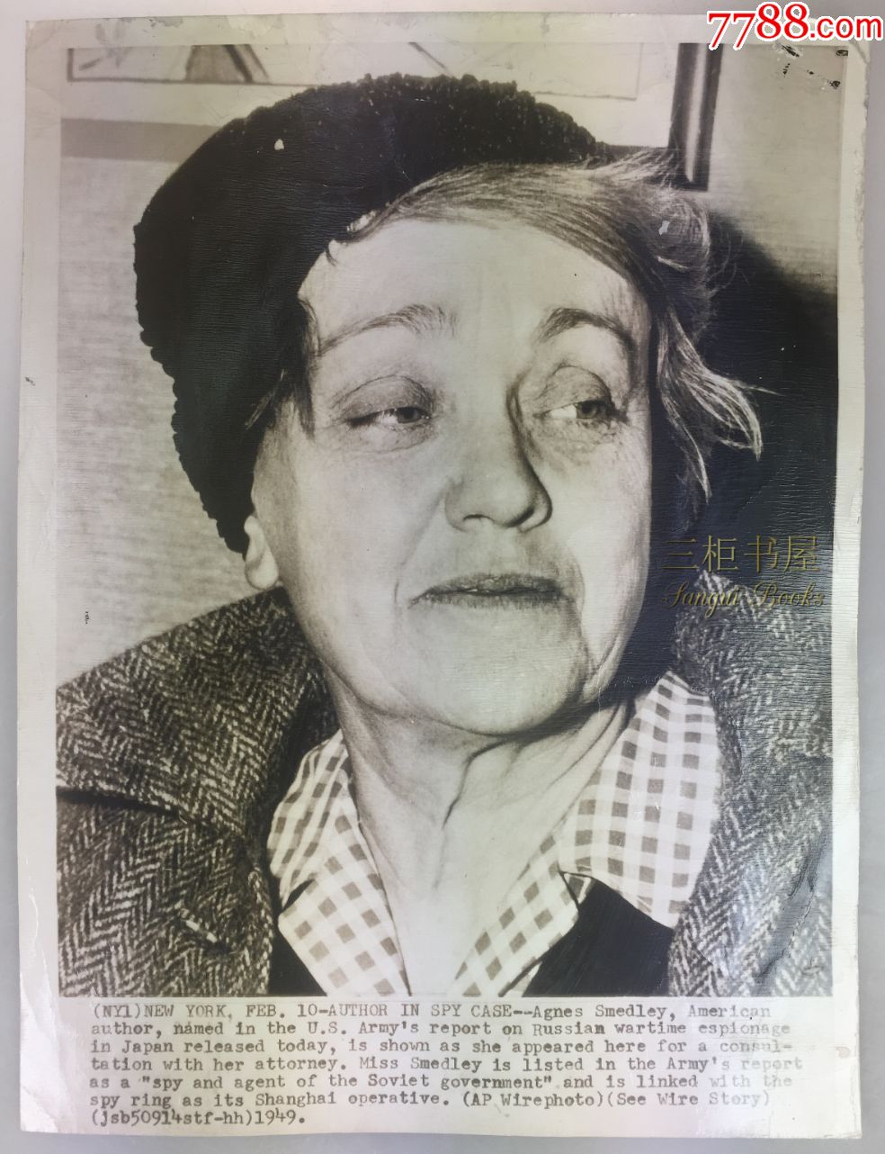 史沫特莱照片,Agnes,Smedley,美联社，24*18.3厘米_老照片_三柜书屋【7788收藏__收藏热线】