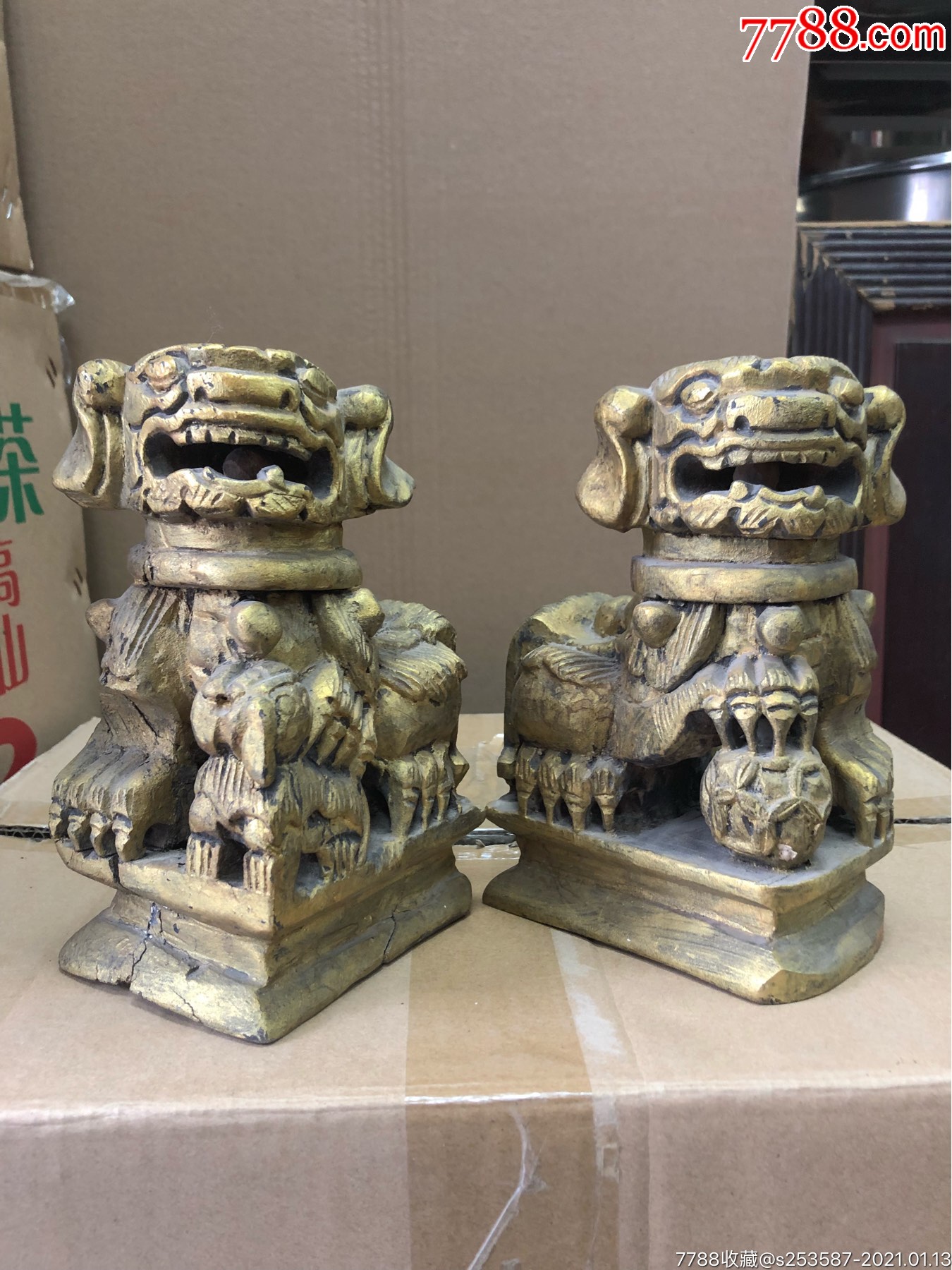 清代木雕狮子一对-价格:999元-se77834014-木雕摆件-零售-7788收藏__收藏热线