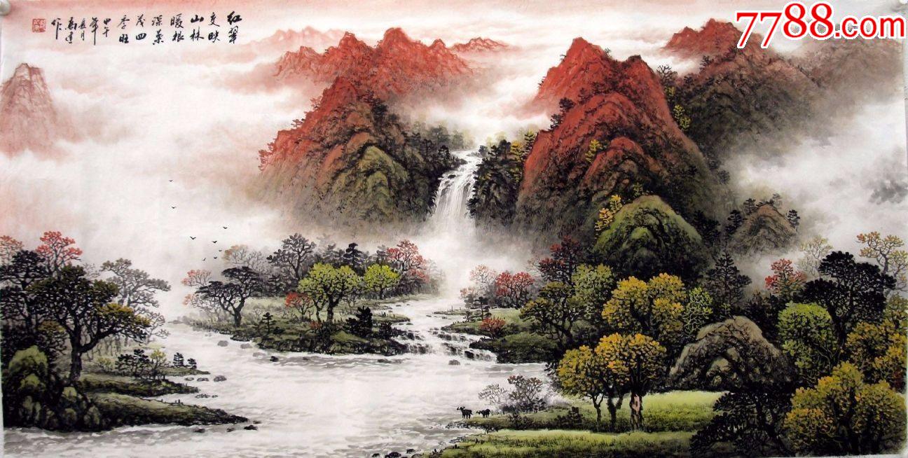 精品山水画龙高建四尺★红翠交映山林暖，根深叶茂四季旺_山水国画原作_品墨斋【7788收藏__收藏热线】