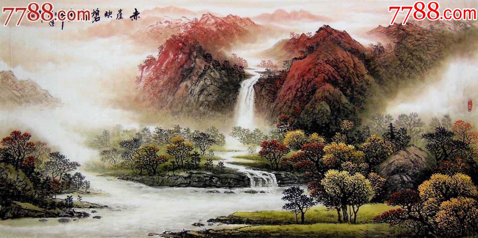 精品山水画龙高建四尺赤崖映碧流_山水国画原作_品墨斋【7788收藏】