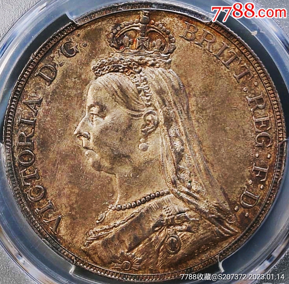 原光少见五彩老包浆1888年英国维多利亚马剑高冠银元PCGS评级MS62收藏_货币外国币_拍拍小店【7788商城】