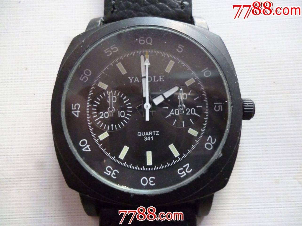 漂亮美品！外国进口\黑烤漆盘\夜光\双时标【YAZOLE】男士古董表一块!_手表/腕表_中外手表配件网店【7788收藏__收藏热线】
