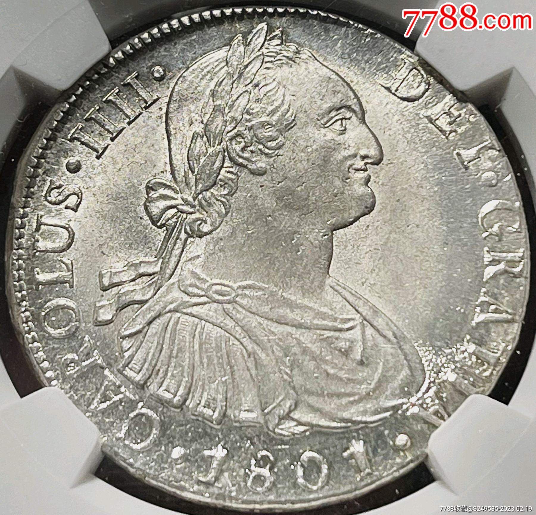 少见包浆1801年秘鲁卡洛斯四世双柱8里亚尔银元NGC评级MS65收藏_货币外国币_乐拍小店【7788收藏__收藏热线】