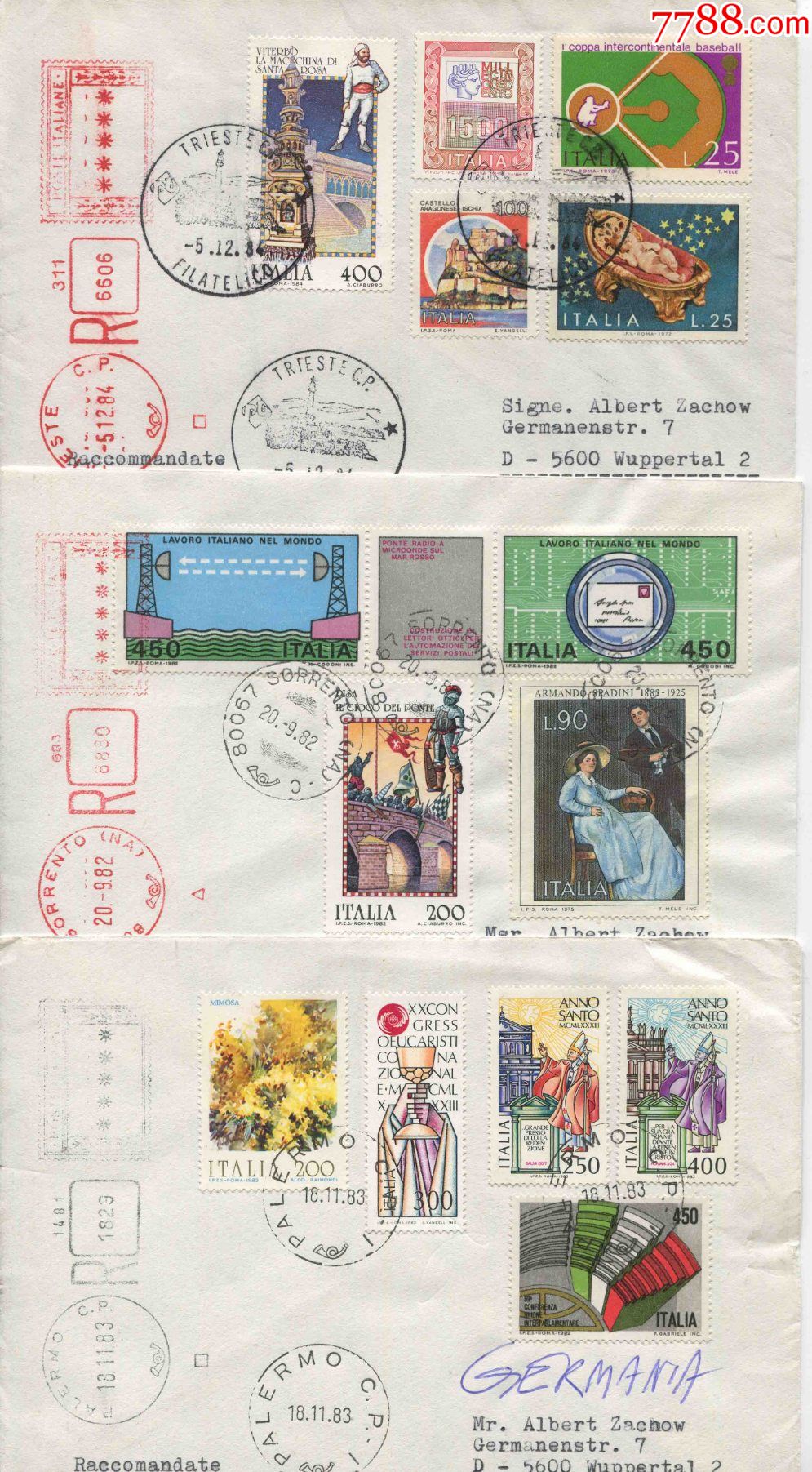 FDC-M26意大利邮票1982-1984年实寄封3枚无线电与光学自动绘_信封/实寄封_不如纸【7788收藏__收藏热线】