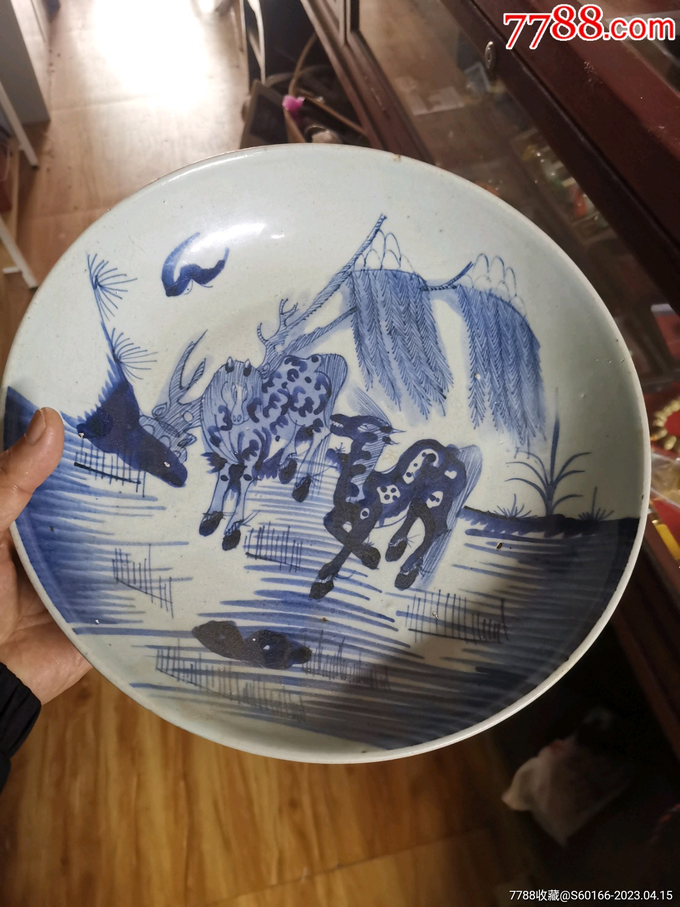 清乾隆青花双骏图盘_青花瓷_潇湘雅藏【7788收藏__收藏热线】