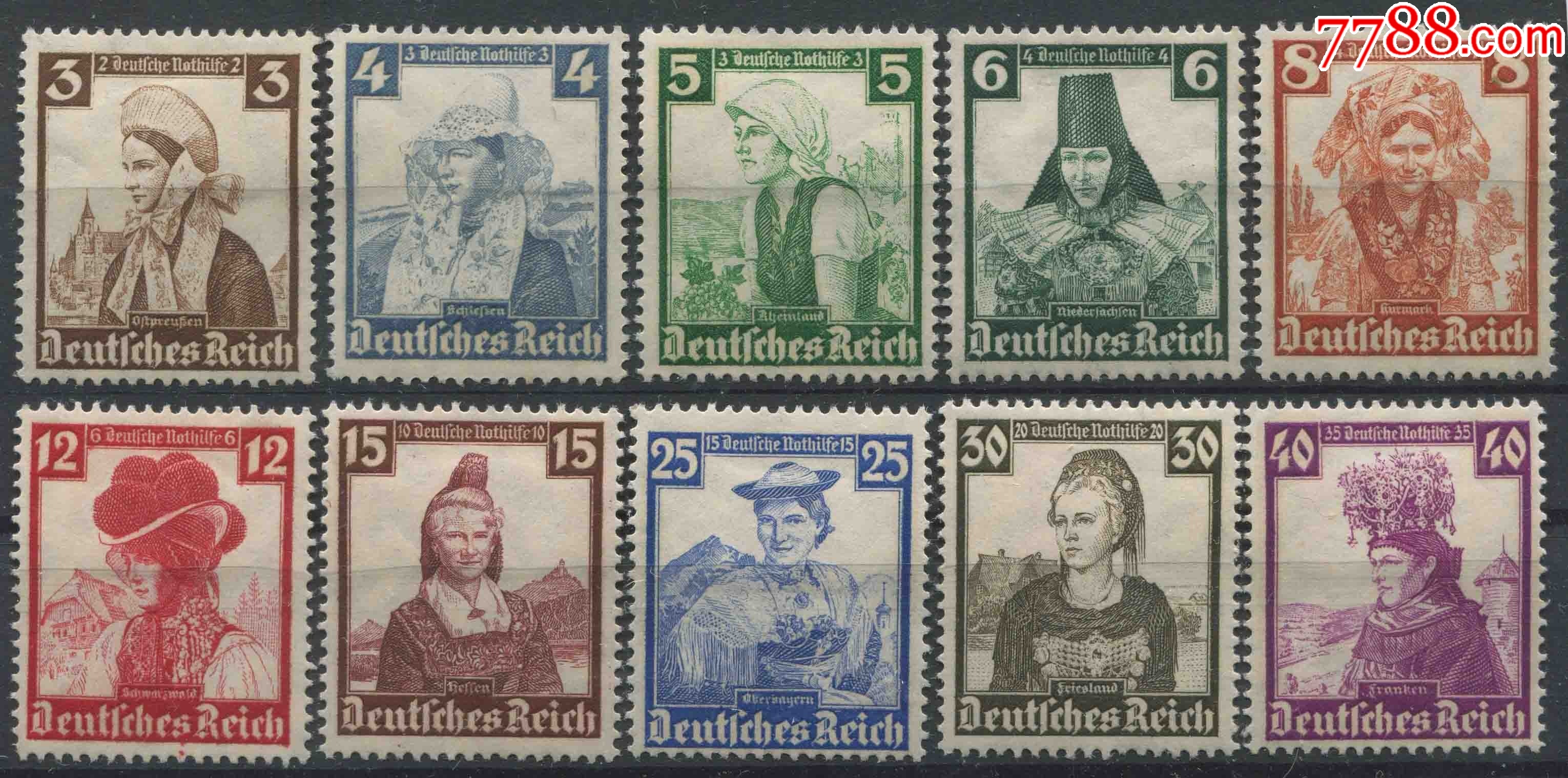 3reich02德国邮票****1935年各地区民族服装雕刻版10全新贴_欧洲邮票_不如纸【7788收藏__收藏热线】