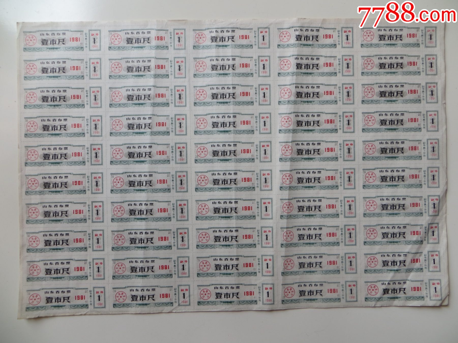 1981年山东省布票壹市尺-价格:5元-se95167005-布票-零售-7788收藏__收藏热线