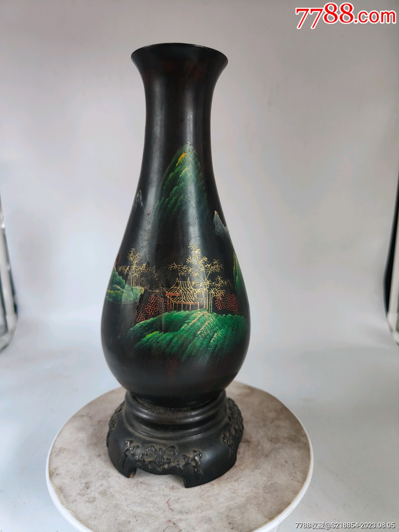 木雕漆画瓶_木雕摆件_作品图片_收藏价格_7788纸艺