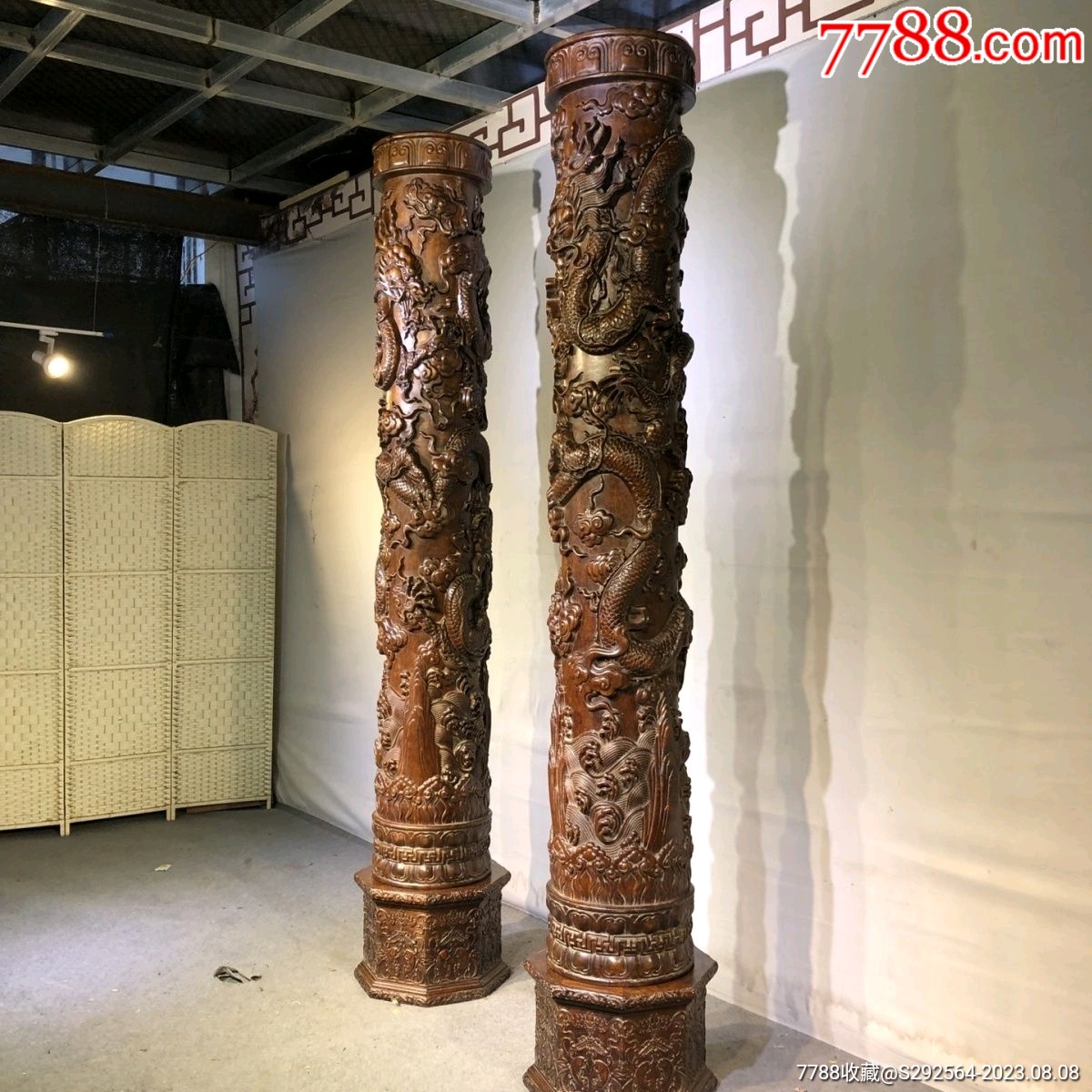 私人珍藏整料雕刻精品回流珍藏高浮雕黄花梨木龙风水柱一对家用收藏家具祈福摆件-价格:88888元-se95505502-其他根雕/木雕-零售-7788收藏__收藏热线