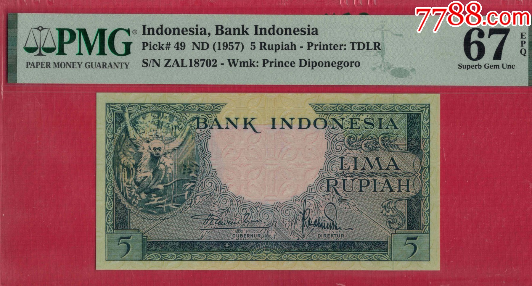 印度尼西亚5卢比1957年P-49无4亚洲纸币实物图UNC-价格:666元-se95661344-外国钱币-零售-7788收藏__收藏热线