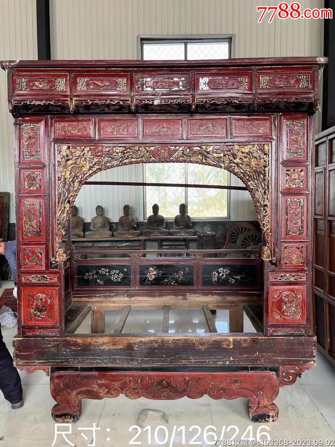 民国纯手工雕刻架子床千工床尺寸：210/126/246镂空鎏金纯手工高浮-价格:13500元-se95955168-木床/木榻-零售-7788收藏__收藏热线