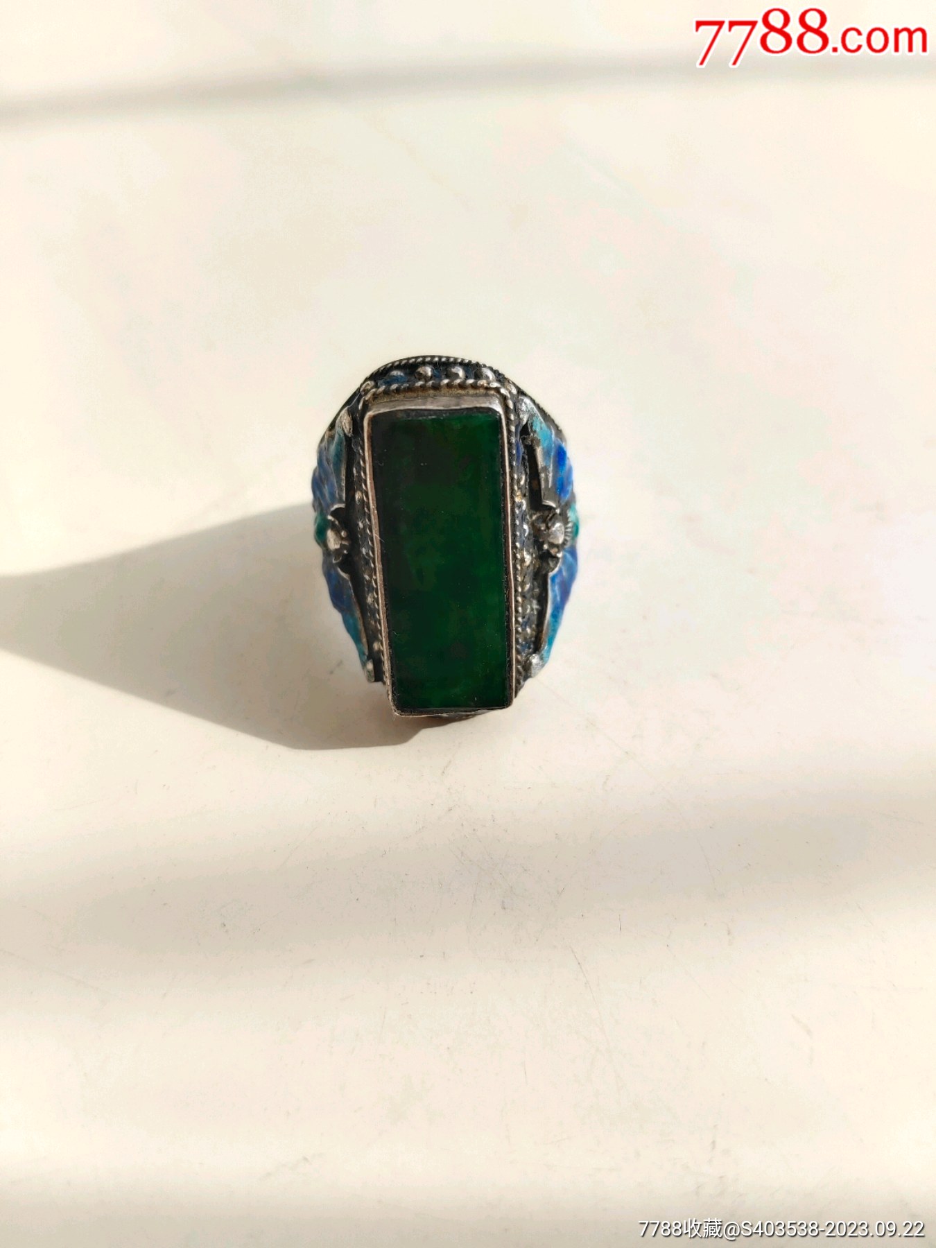 翡翠花青戒指大戒面S925纯银烤蓝活口戒托_银戒指_永一利【7788收藏__收藏热线】