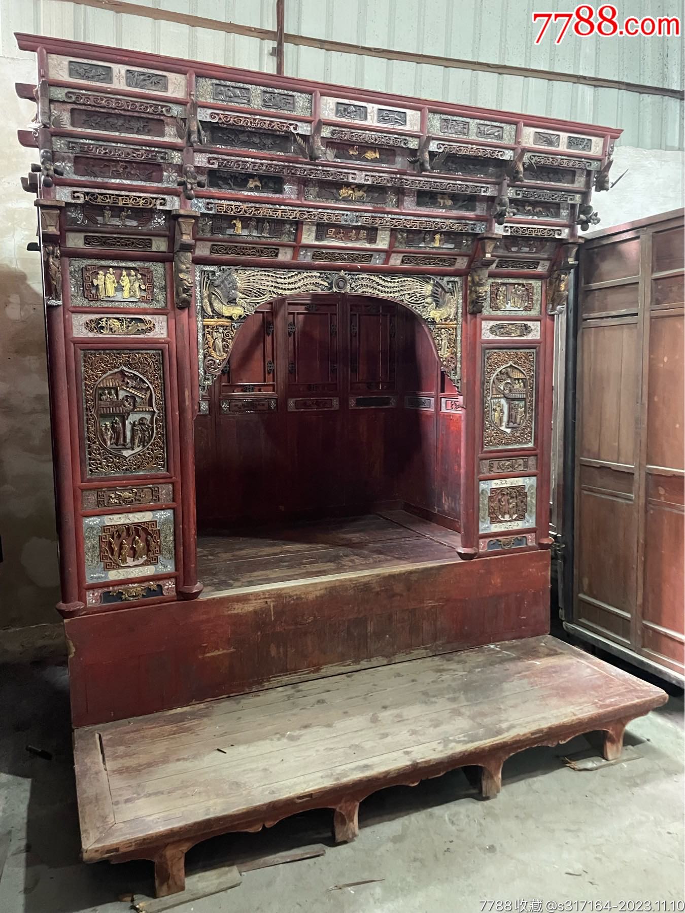 清代千工架子床拔步床婚床老家具老物件木雕花板民俗文化收藏《鸡鸣戒旦》-价格:88888元-se97245949-木床/木榻-零售-7788收藏__收藏热线