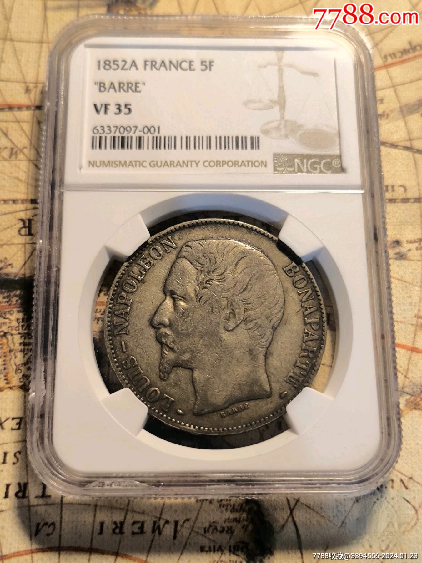 拿破仑三世5法郎银币（1852A）【NGC评级vf35】_货币外国币_归我玉璞【7788收藏__收藏热线】