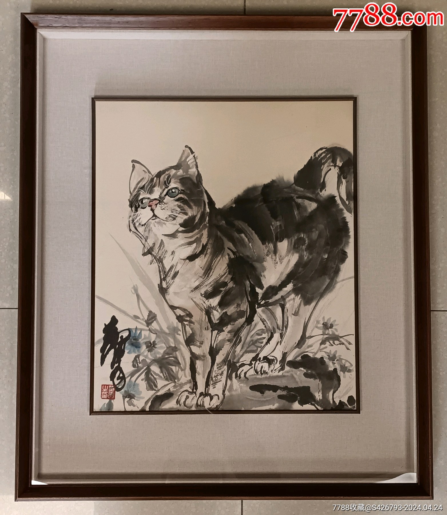黄胄猫 配框 画心尺寸35X42cm 镜框尺寸52X62c_花鸟国画原作_老上海弄堂书画艺术【7788收藏__收藏热线】