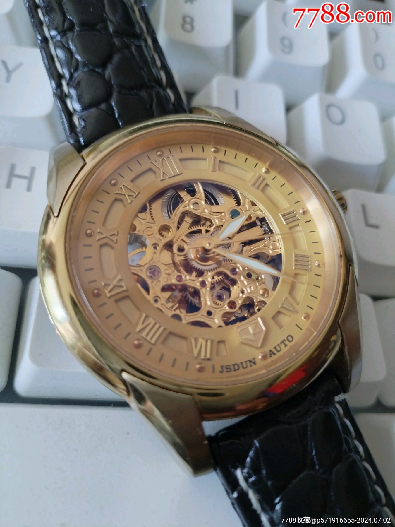 全自动机械表，金仕顿（JSDUN），男款，镂空金表，镀24K金，9成新，实物拍摄-价格:200元-se101473856-手表/腕表-零售-7788收藏__收藏热线