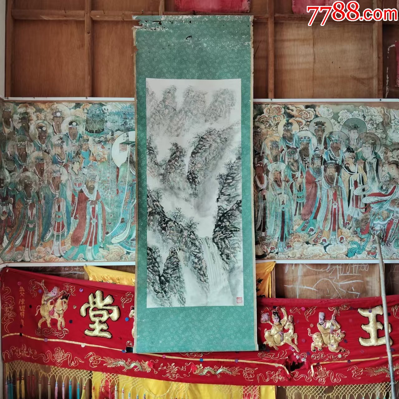 画心长123宽52厘米，手绘无款山水画国画，老装裱上面有瑕疵_山水国画原作_图片收藏_回收价格_7788老酒收藏