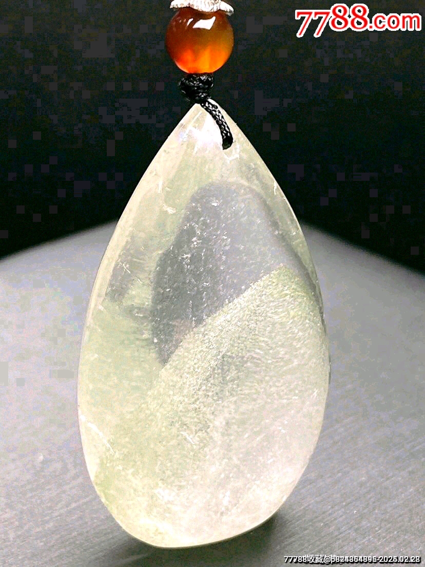 天然水晶巴西绿幽灵水滴吊坠一枚，尺寸45.7*27.3*17.3mm，克重28_其他水晶工艺_泽元字画艺术品【7788收藏__收藏热线】