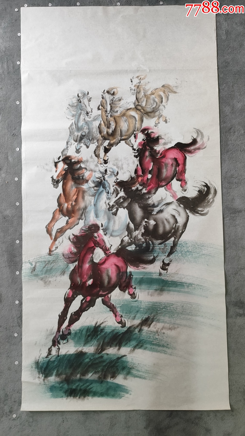 B40411号国画马八骏图138×68cm作者：佚名（无落款）_花鸟国画原作_呈祥书画苑【7788收藏__收藏热线】