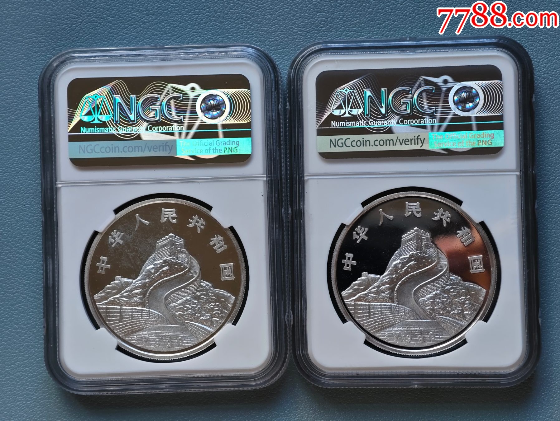 1990年1盎司龙凤呈祥银币*2个，NGC.MS68-金银纪念币-7788钱币网
