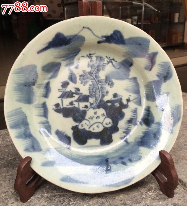 清中期成化年款山水写意青花盘子-价格:850元-se29400361-青花瓷-零售-7788收藏__收藏热线