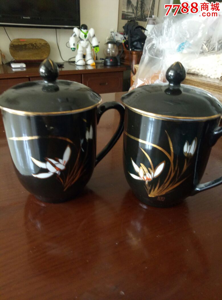 手绘描金80年代山东淄博陶瓷老茶杯一对_旧瓷器_纳百店【7788收藏__收藏热线】
